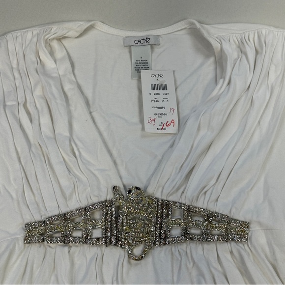Cache | Tops | Vintage Cache Metal Lizard Rhinestone Belted White Top ...